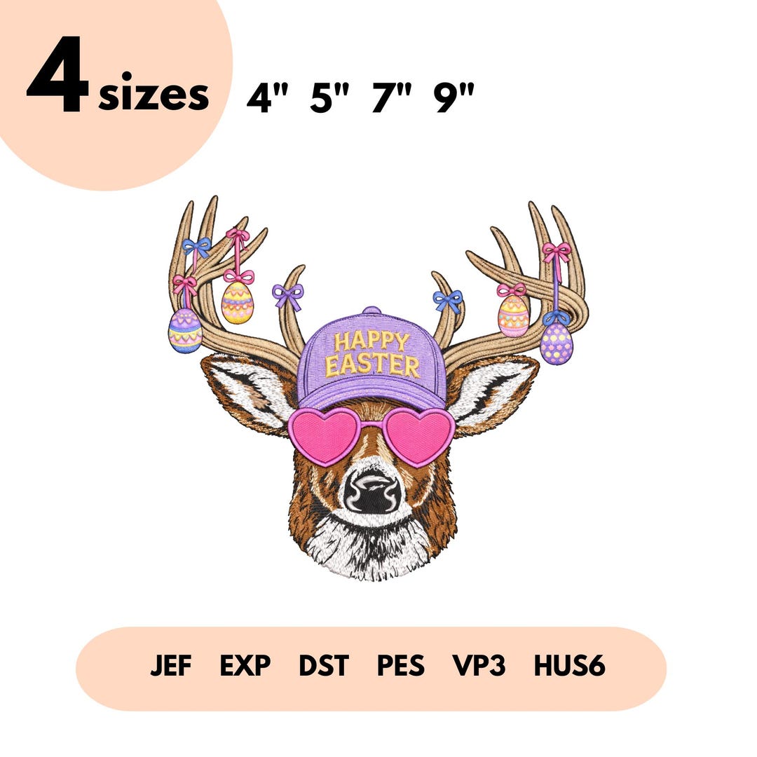Egg Hunter Deer Embroidery Design, Easter Hunting Embroidery File ...