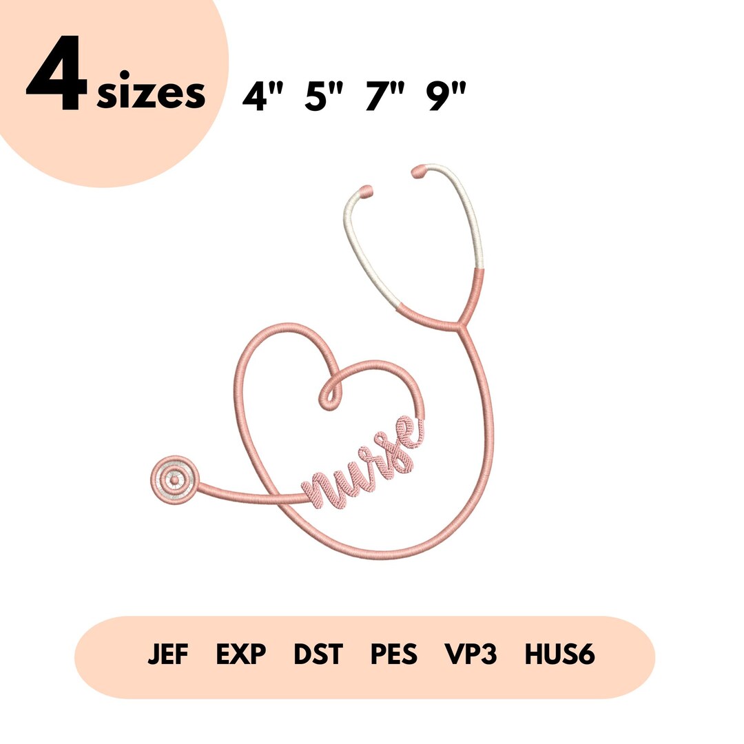 Heartbeat Stethoscope Embroidery Design, Nurse Machine Embroidery File ...