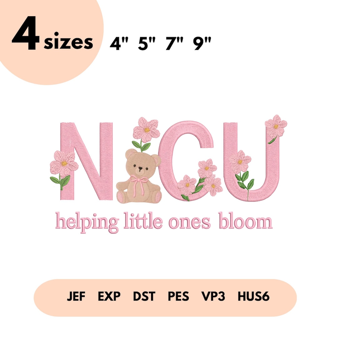 NICU Nurse Embroidery Design, Bear NICU Embroidery File, Neonatal Nurse ...
