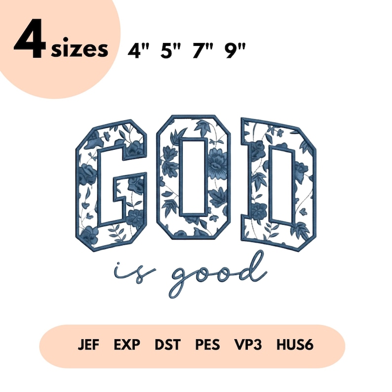 God is Good Embroidery Design, Floral Christian Embroidery Pattern ...