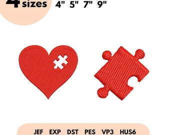 Heart and Puzzle Piece Embroidery Design, Matching Couple Embroidery ...