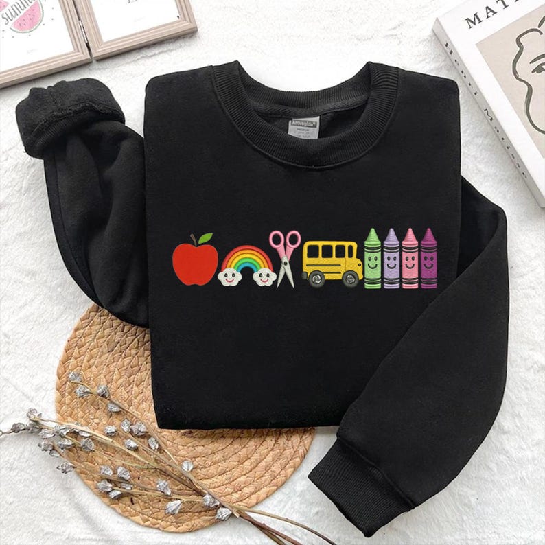 Diseño de bordado de iconos escolares, archivo de bordado para la ...