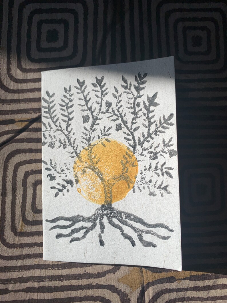 Golden Hour Tree Print Card, Handmade Cotton Rag Paper - Etsy