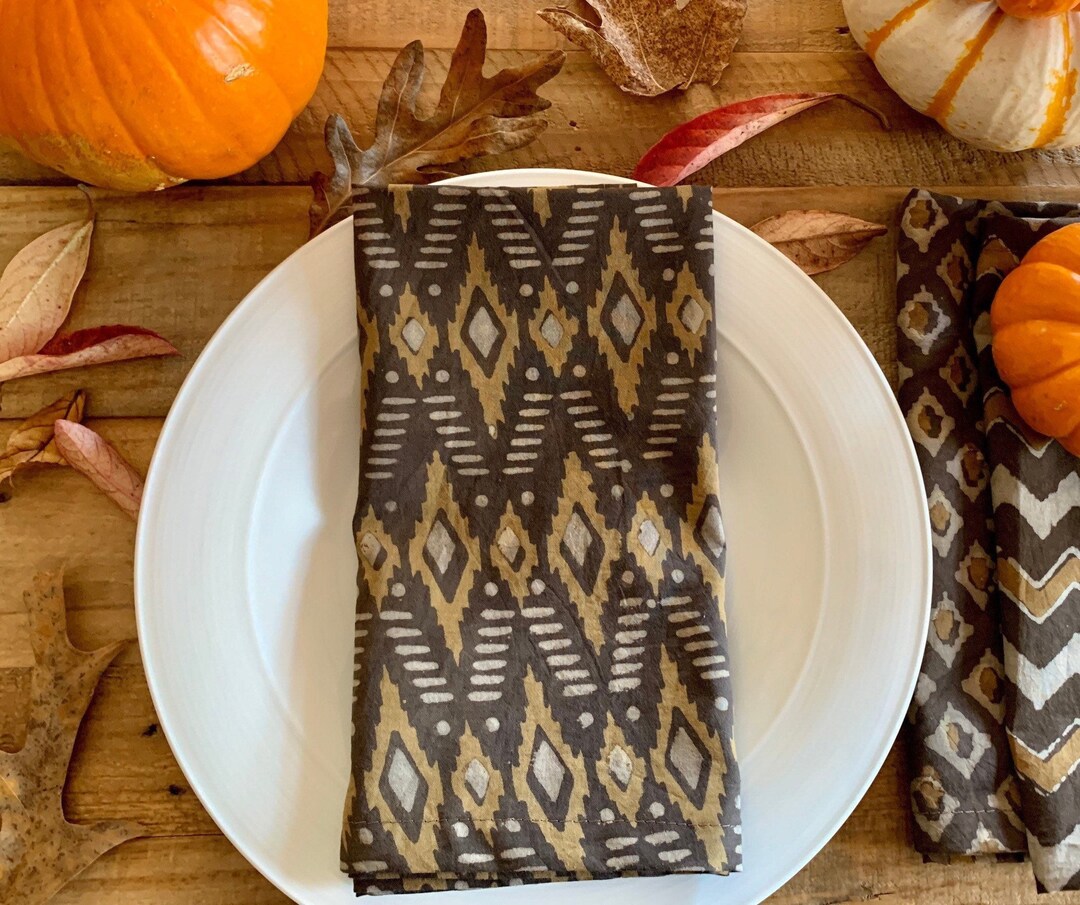 Diamond Block Print Cotton Napkins, Set of 2, Natural Dyes - Etsy
