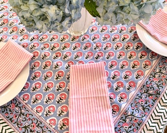 Pink Block Print Tablecloth - Etsy