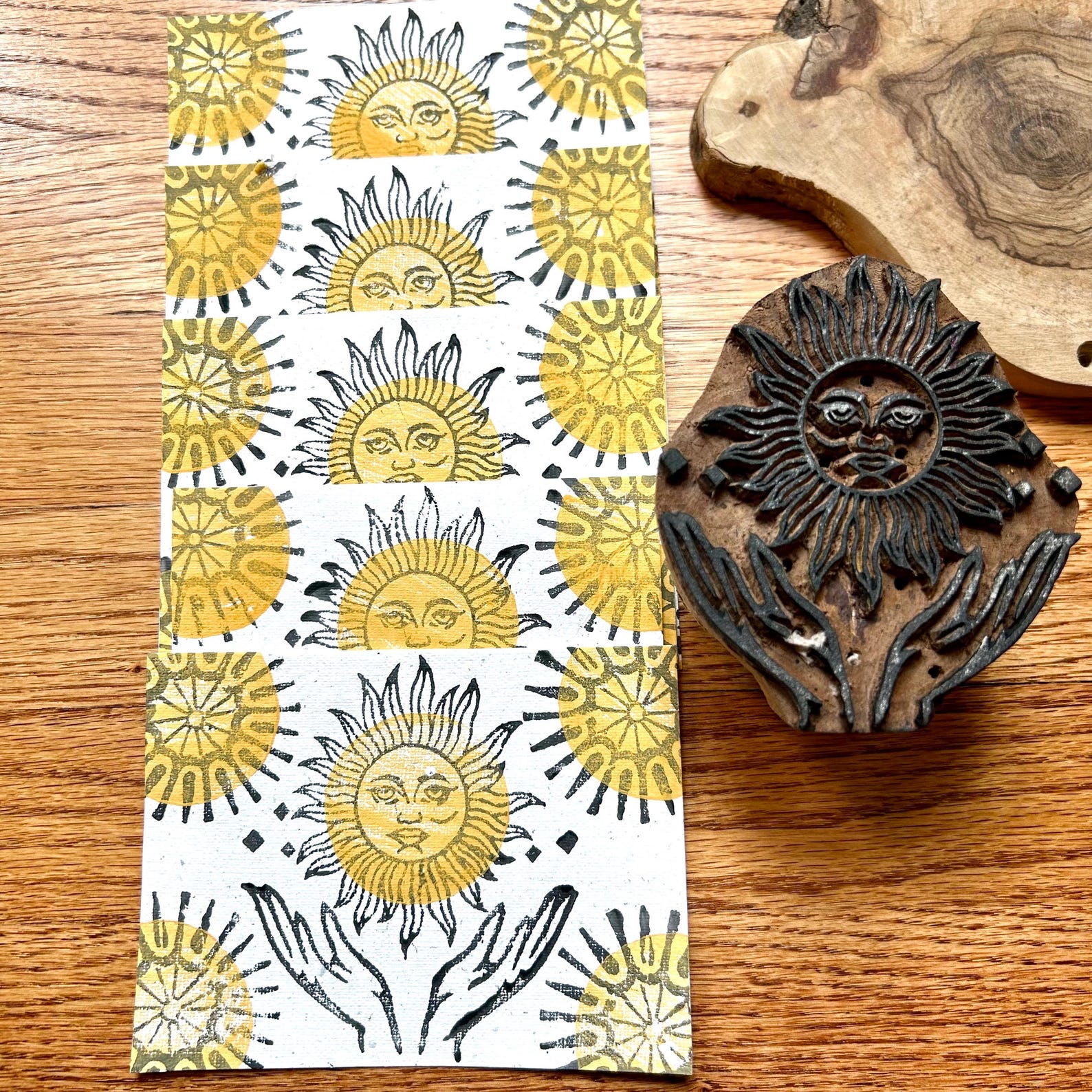Sunrise Block Print Card Set, Handmade Cotton Rag Paper, Sun Tree Print ...