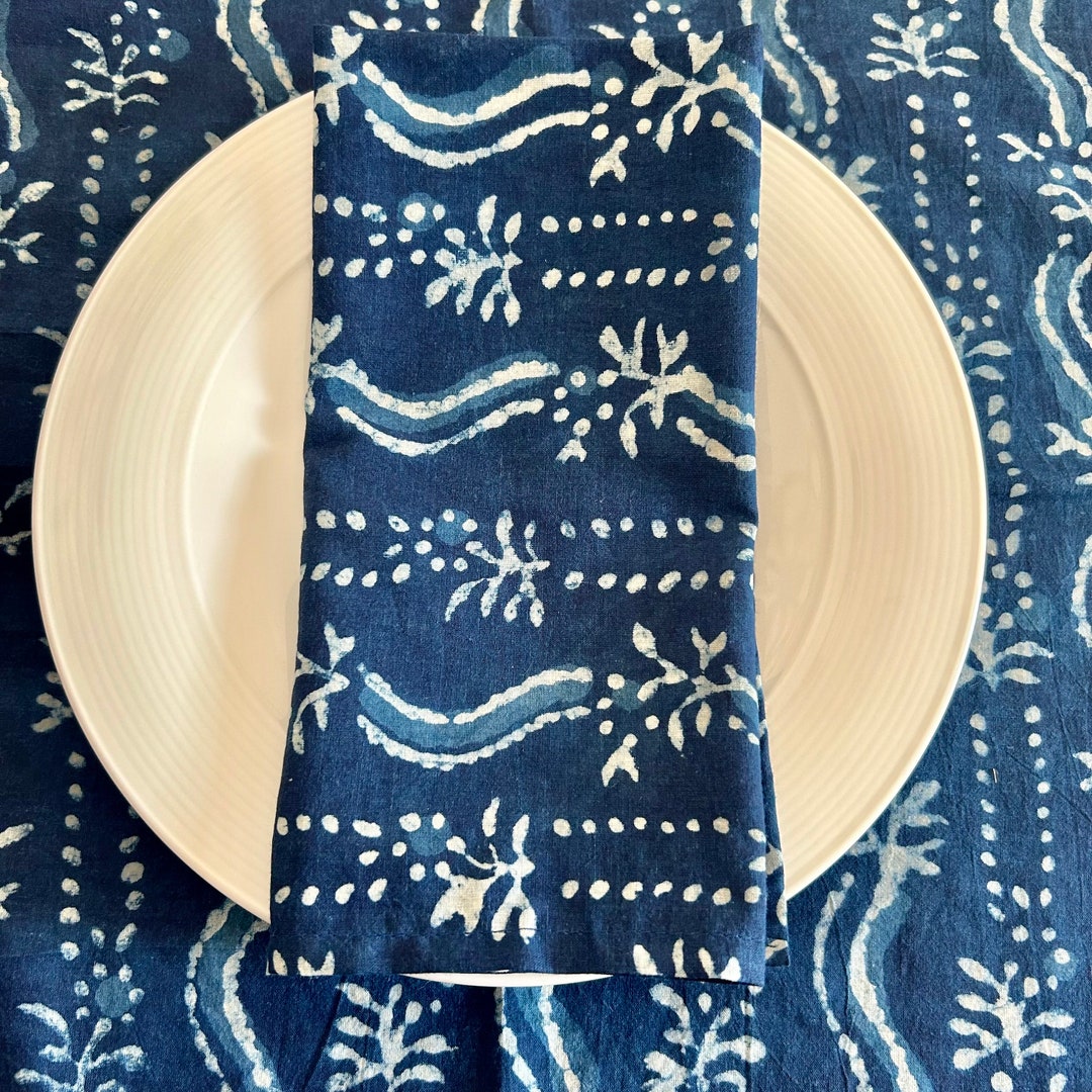 Indigo Vibes Block Print Cotton Table Napkins, Hand Printed Cotton ...