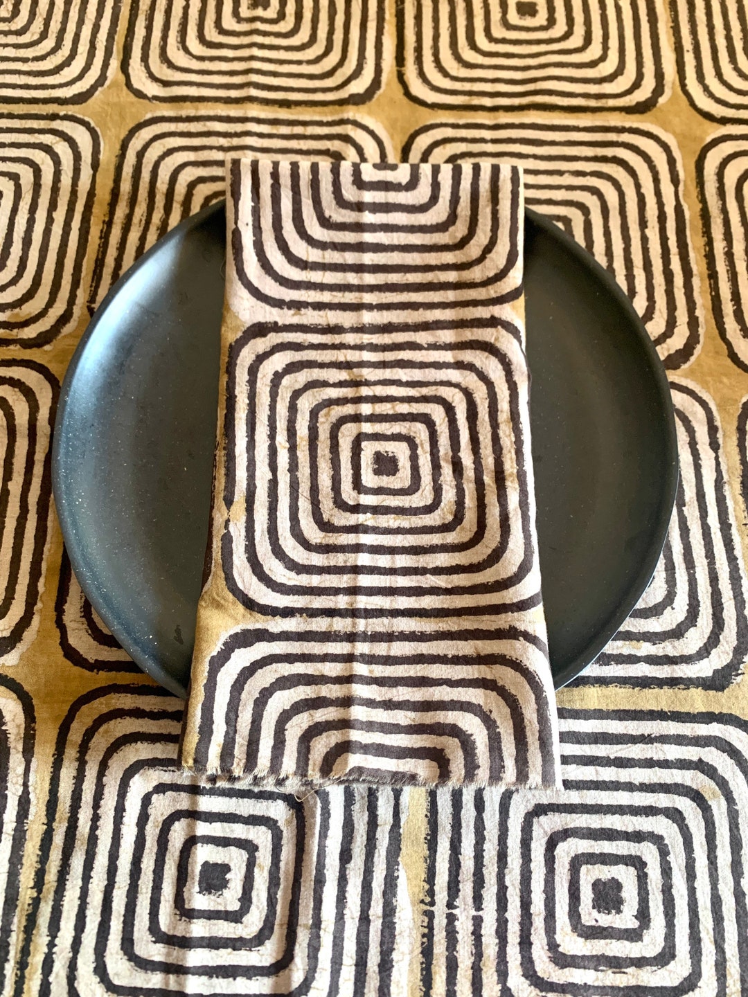 Tiles Block Print Table Napkins, Mustard and Black Napkins, Cotton ...