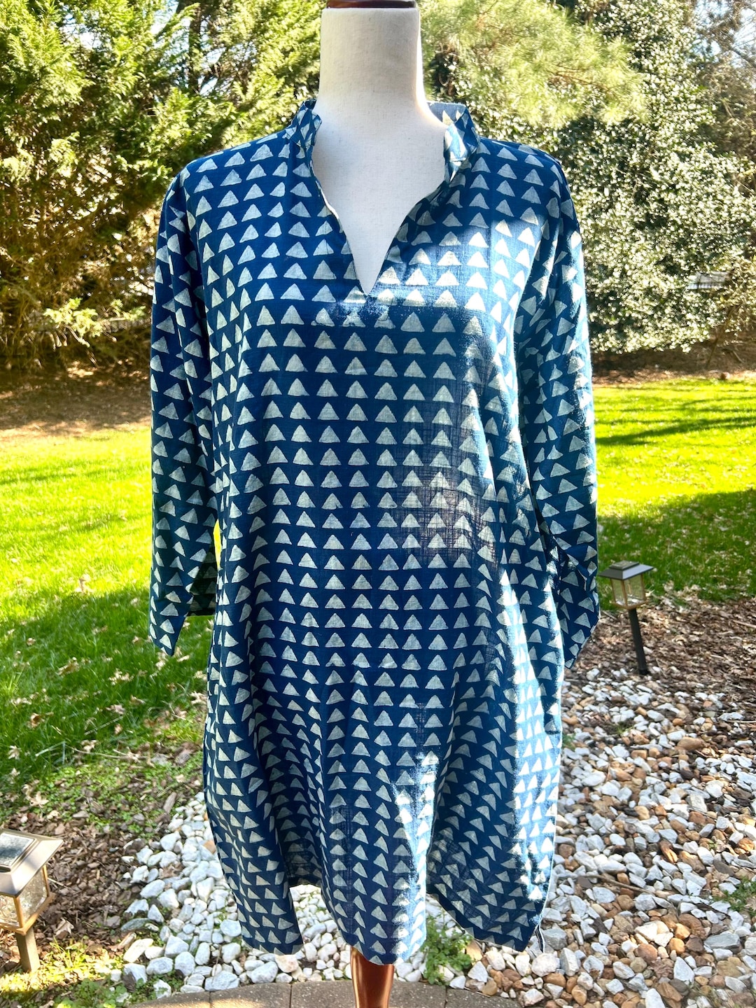 Ivy Block Print Indigo Dress, Organic Cotton Tunic Dress - Etsy