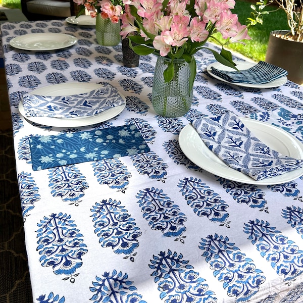 Block Print Blue White Tablecloth - Etsy