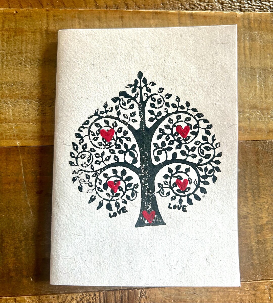 Tree of Love Block Print Cards, Handprinted on Handmade Cotton Rag ...
