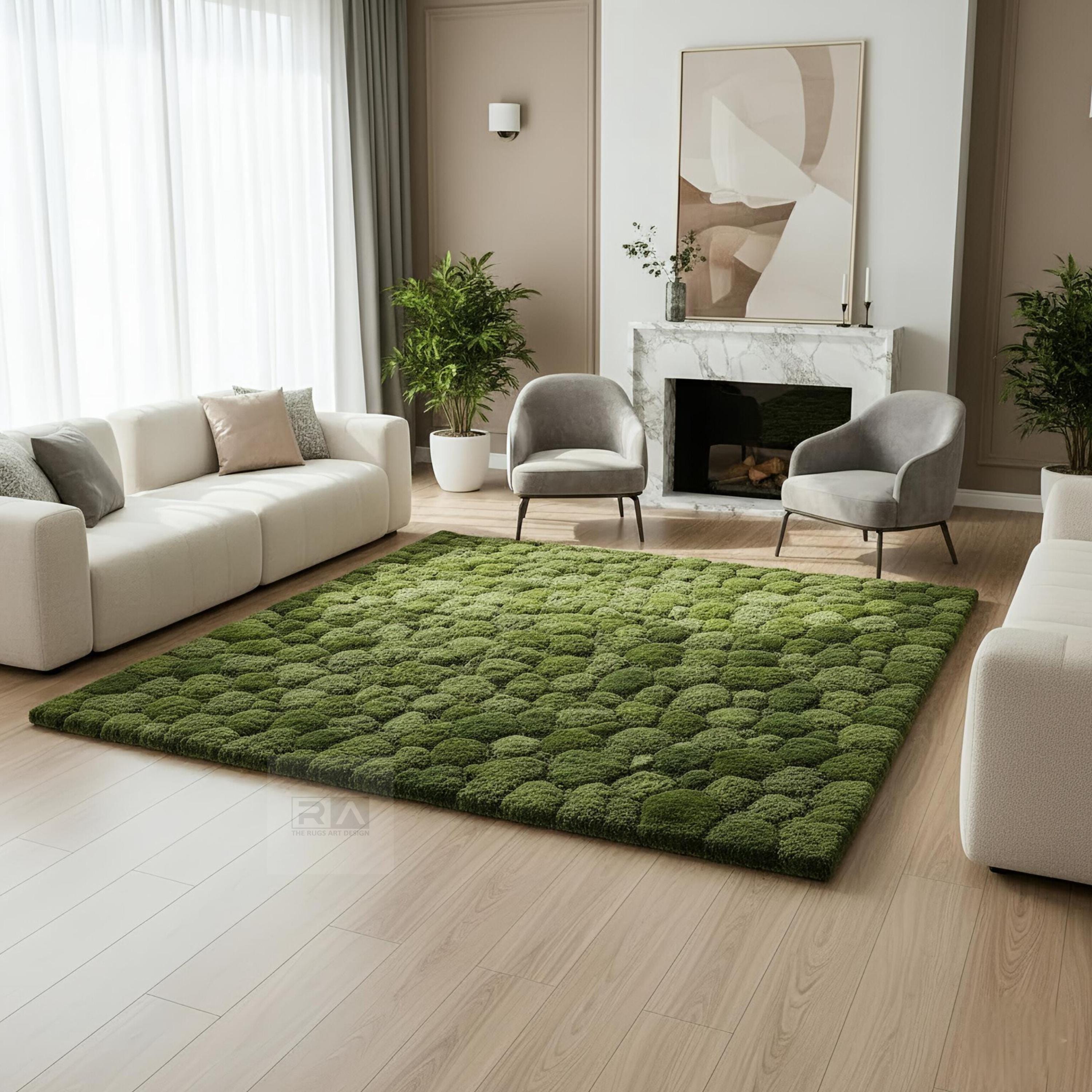 Hand Tufted Green Moss Wool Rug - Modern Abstract Forest Design - Etsy
