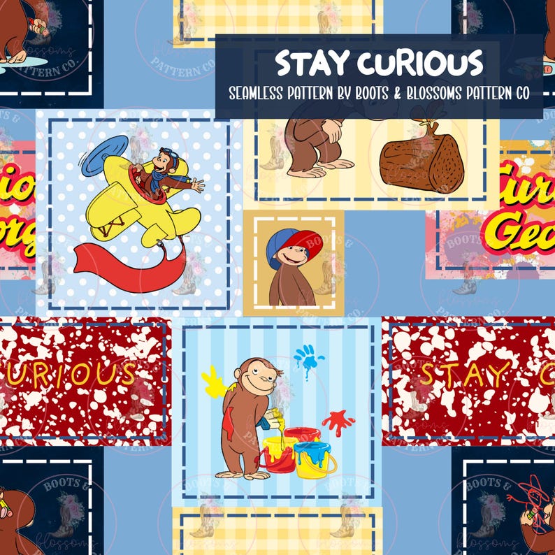 Stay Curious George Patchwork Pattern - Curious George Inspired ...