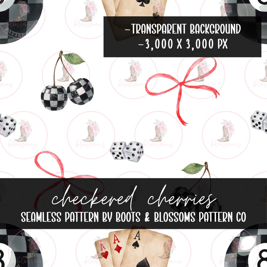 Checkered Cherries Seamless Pattern - Retro Seamless Pattern - Girly ...
