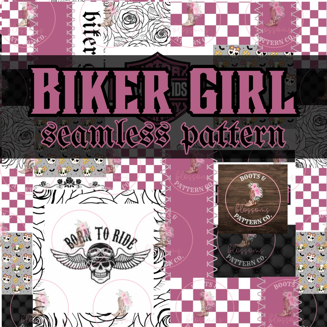 Biker Girl Seamless Pattern - Motorcycle Seamless Pattern - Girl ...