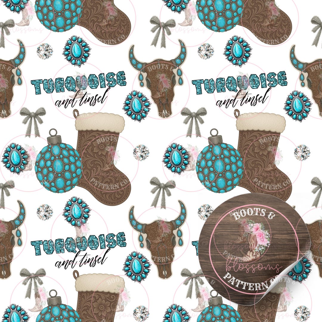 Turquoise and Tinsel Western Seamless Pattern - Western Christmas ...
