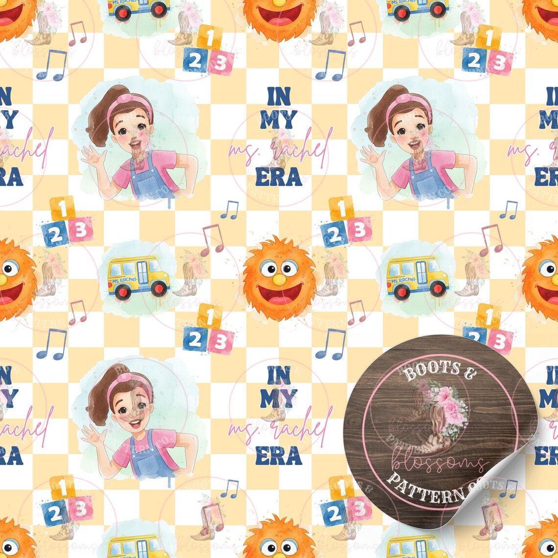 Ms. Rachel Watercolor Patchwork Seamless Pattern - Ms. Rachel Inspired ...