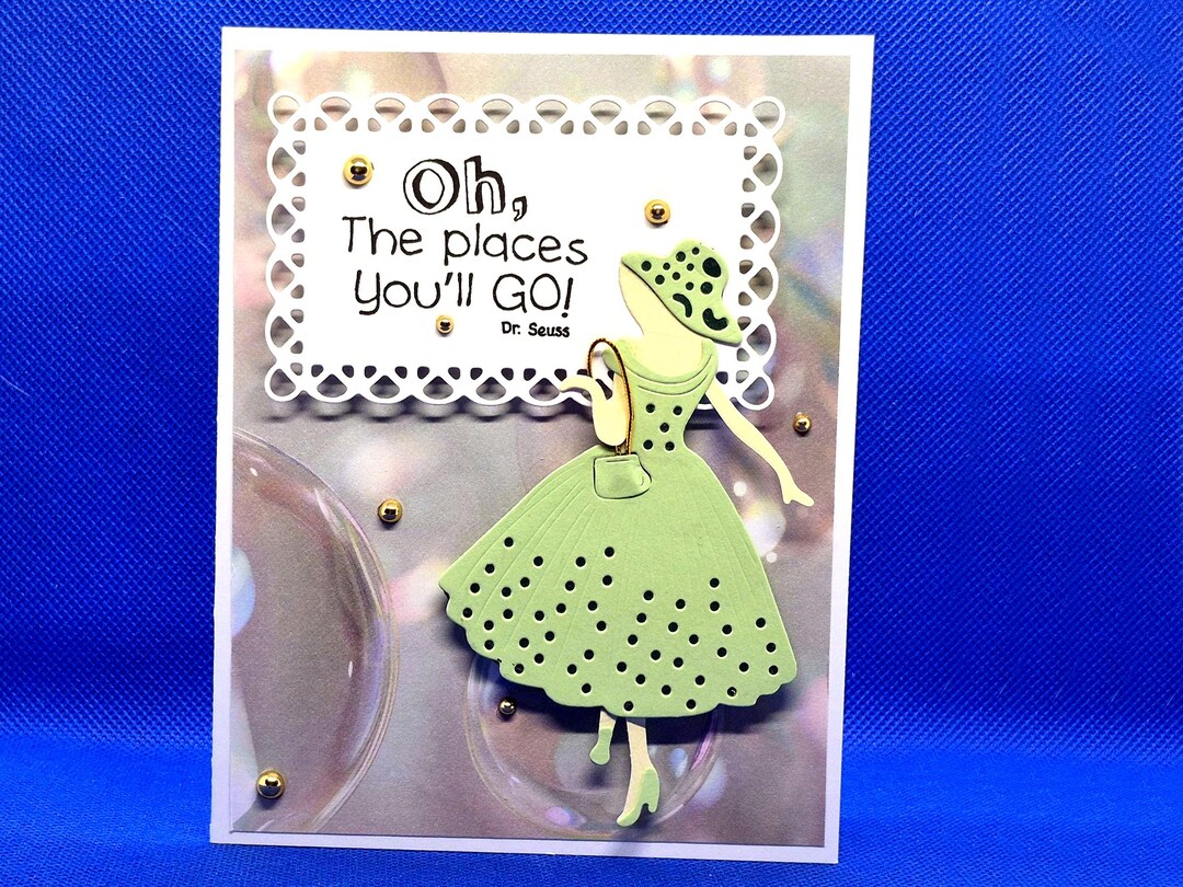 Dr. Seuss Graduation Card: Sage Green Dress, Gold Pearls - Etsy