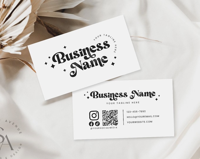 Editable Retro Business Card Template QR Code, Modern Instant Download ...