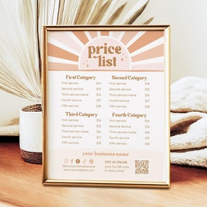 Retro Sun DIY Printable Price List Canva Template, Editable Pricing ...