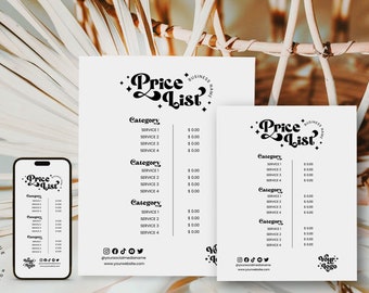 Retro Price List Canva Template, Instagram Story Price List, Editable ...