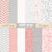 Digital scrapbook paper pack 12 coral & gray modern designs | Etsy