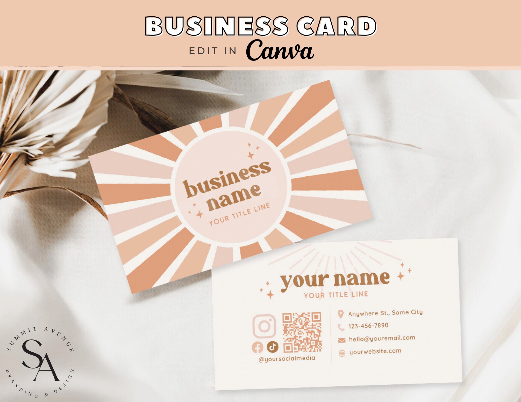 Editable Retro Sun Business Card Template QR Code, Colorful Instant ...