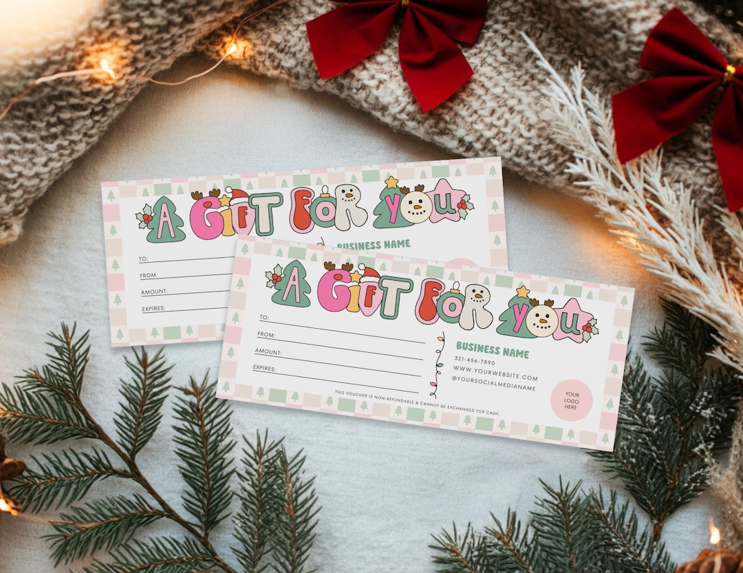 Retro Christmas Gift Certificate Canva Template, Holiday Voucher Coupon ...