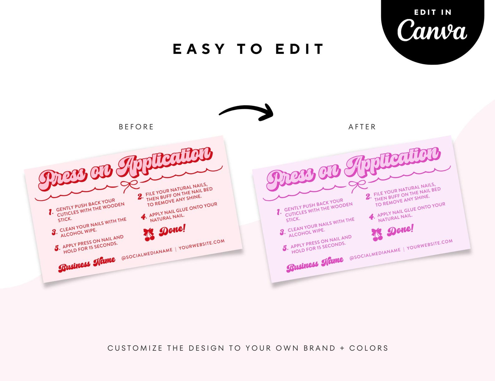 Editable How to Apply Press on Nails Instructions Card, DIY Fake Nails ...