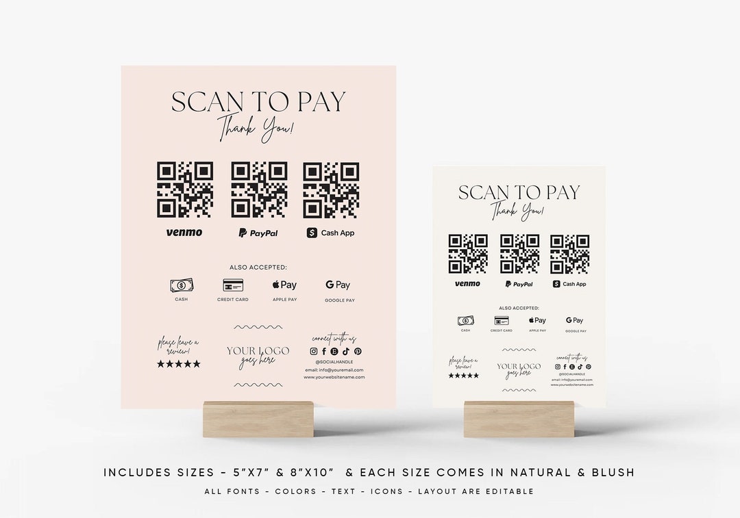Editable Modern Scan to Pay QR Sign, DIY Printable Payment Sign ...