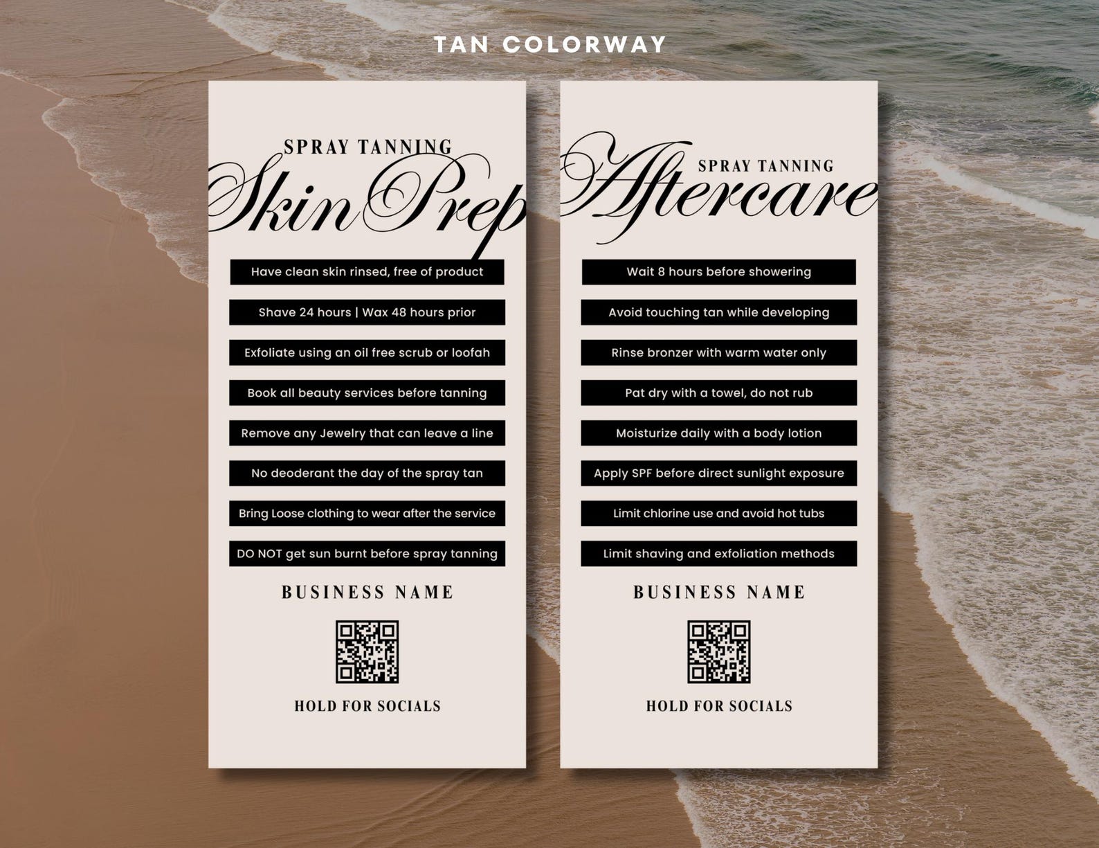 Luxury Digital Spray Tan Care Cards, Editable Spray Tan Skin Prep ...