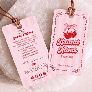 Editable Coquette Cherries Tag Canva Template, Printable Garment Care ...