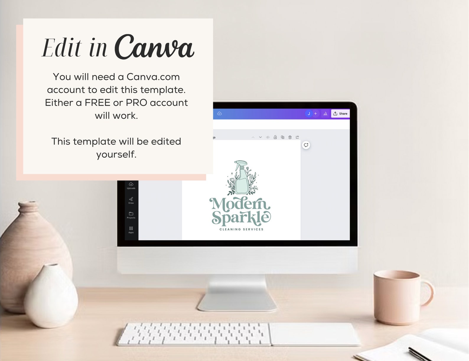 Editable Sparkle Cleaning Logo Design Canva Template, DIY Editable ...