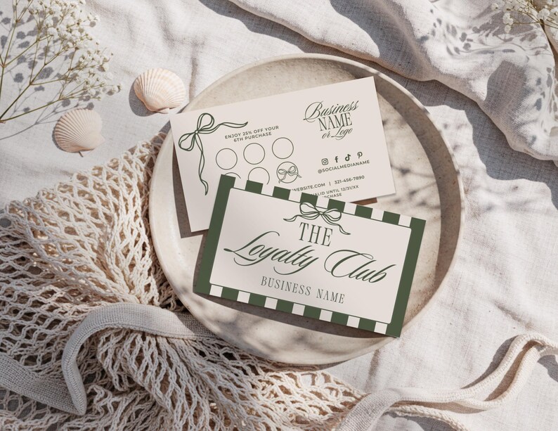 Luxury Editable Loyalty Card Template, Elegant Olive Green Customer ...