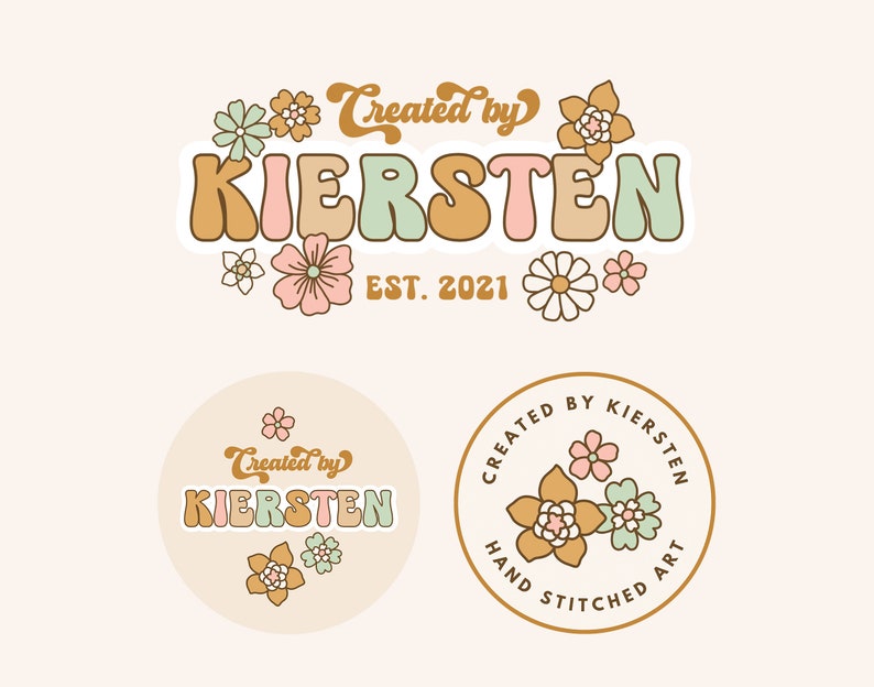 DIY Retro Groovy Flower Logo Design Instant Download, Editable Canva ...