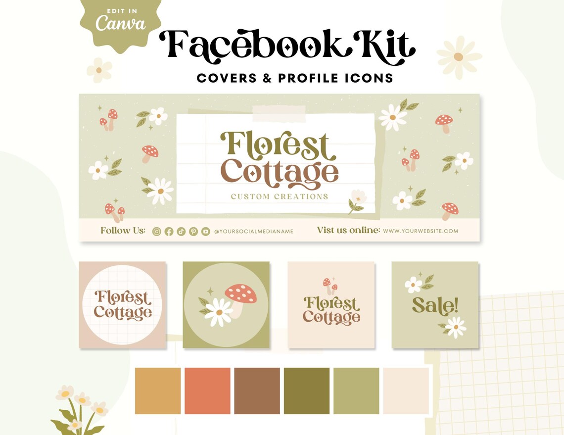 Editable Facebook Kit, Cottagecore Flowers Facebook Page Banners ...