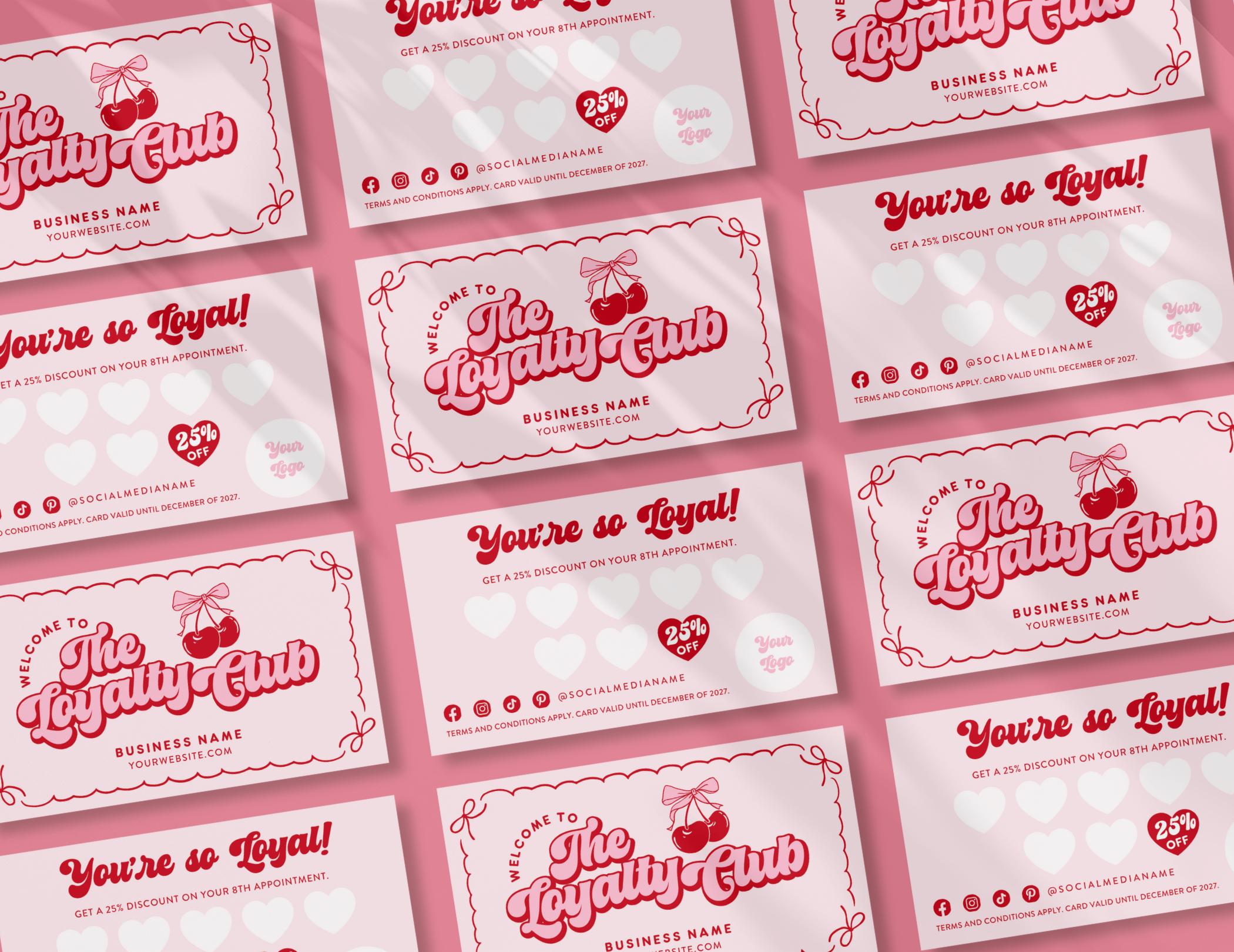 Editable Loyalty Card Template, Coquette Bow Customer Punch Card ...