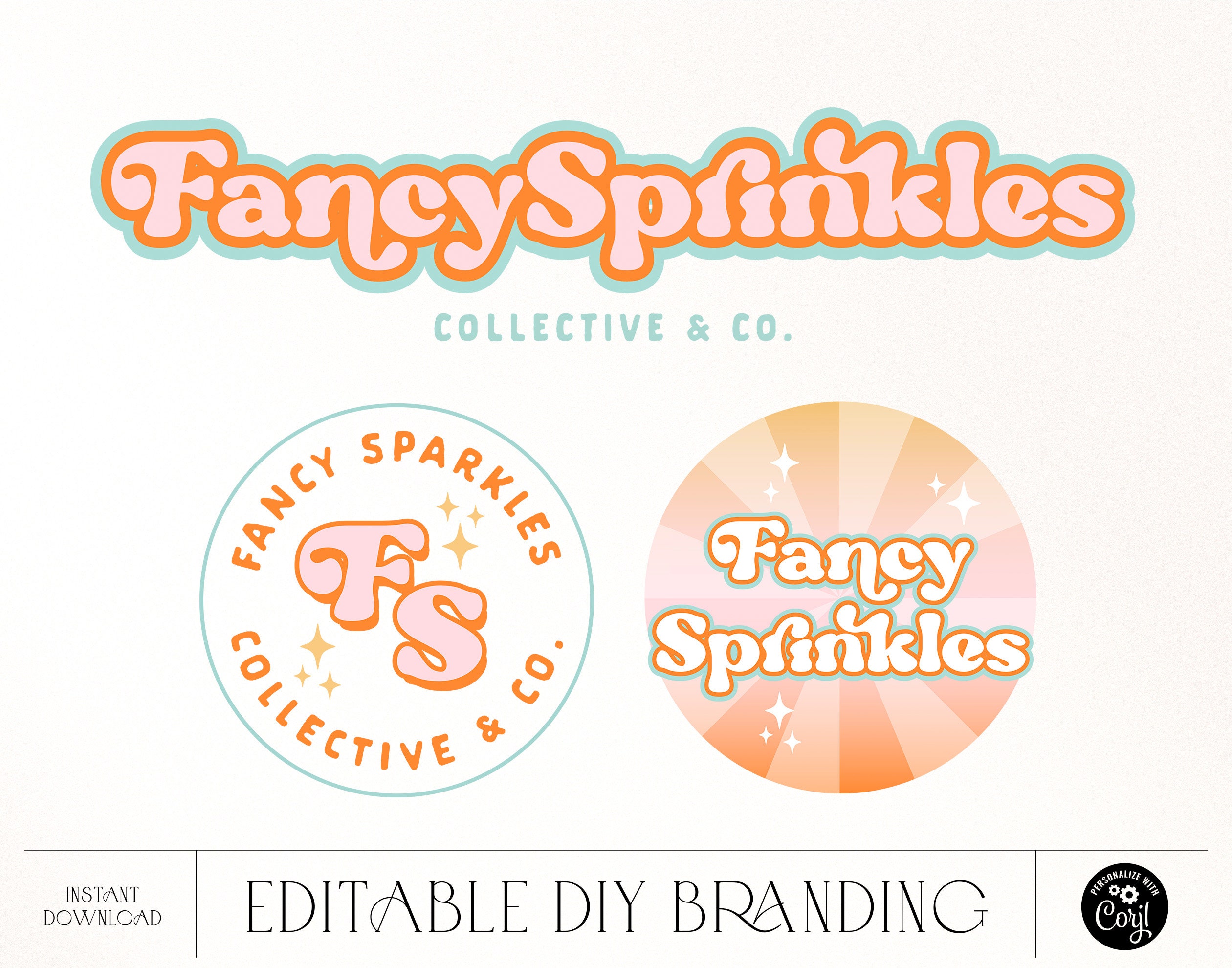 DIY Colorful Retro Script Logo Design Instant Download - Etsy
