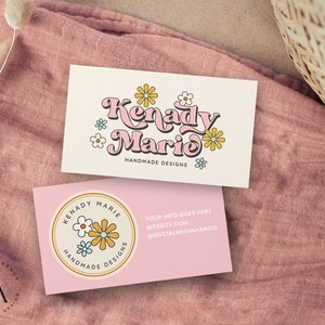 Editable Retro Groovy Flower Logo Design, Instant Download Premade DIY ...