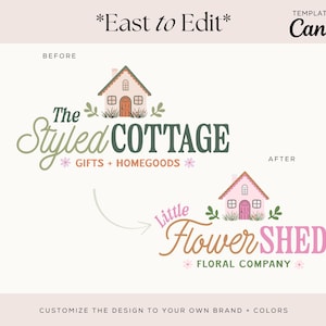 Cottagecore Logo Design, Editable Canva Logo Template, Boho Logo for ...