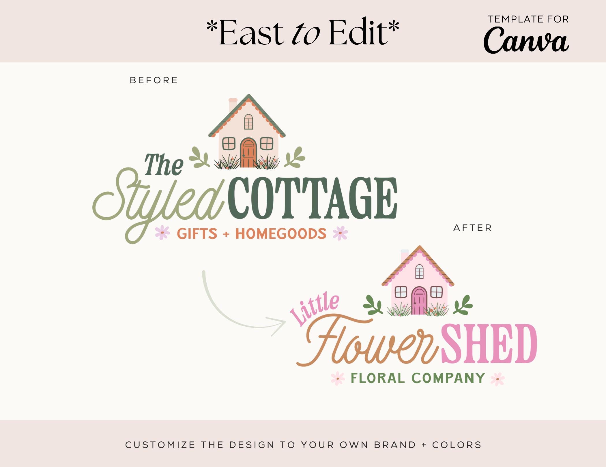 Cottagecore Logo Design, Editable Canva Logo Template, Boho Logo for ...