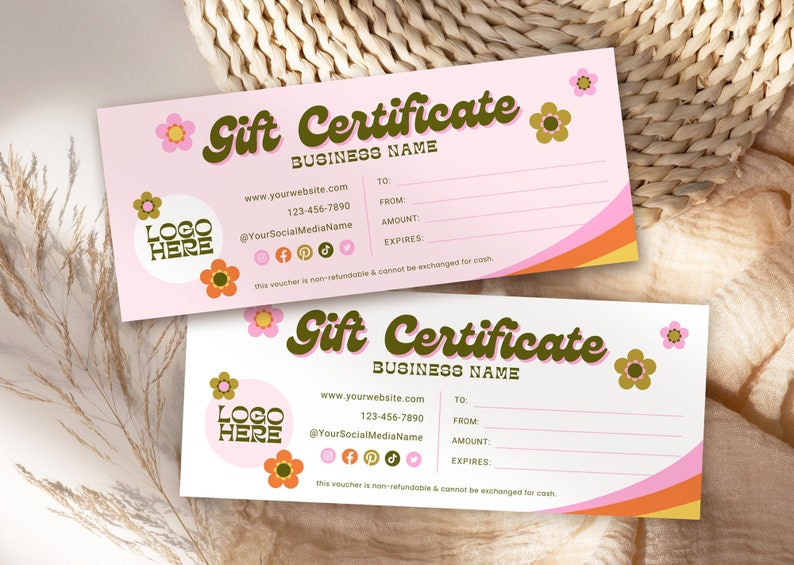 Editable Retro Flower Gift Certificate Template Printable - Etsy
