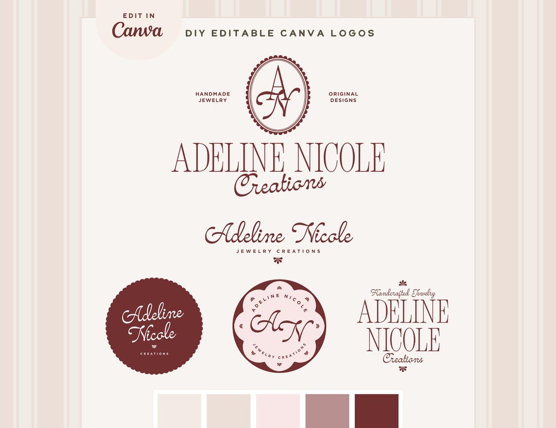Elegant Monogram Logo, Pretty Editable Canva Logo Template, Luxe ...