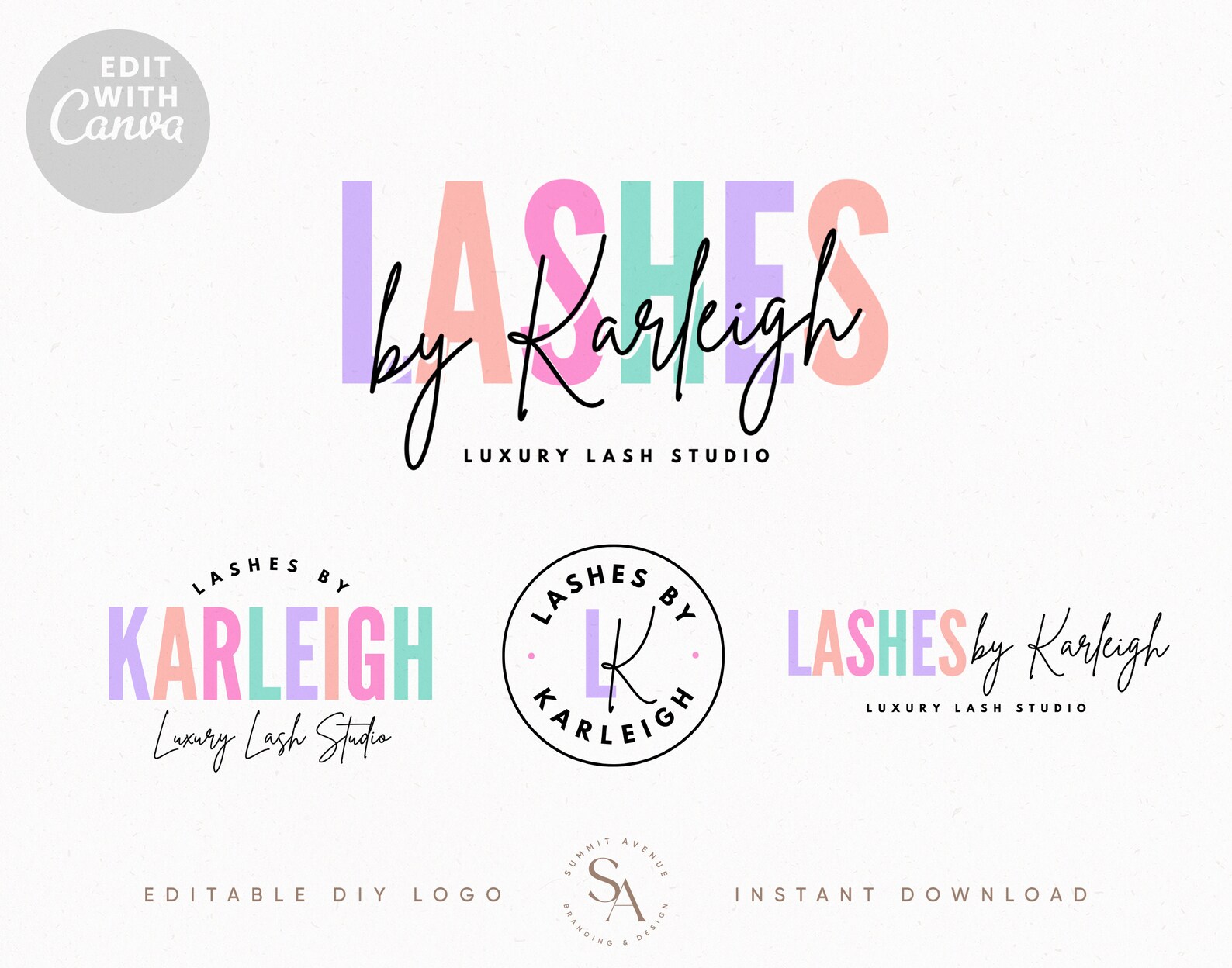 Editable Colorful Lash Logo Design Instant Download, DIY Retro Lash ...