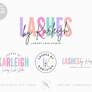 Editable Colorful Lash Logo Design Instant Download, DIY Retro Lash ...