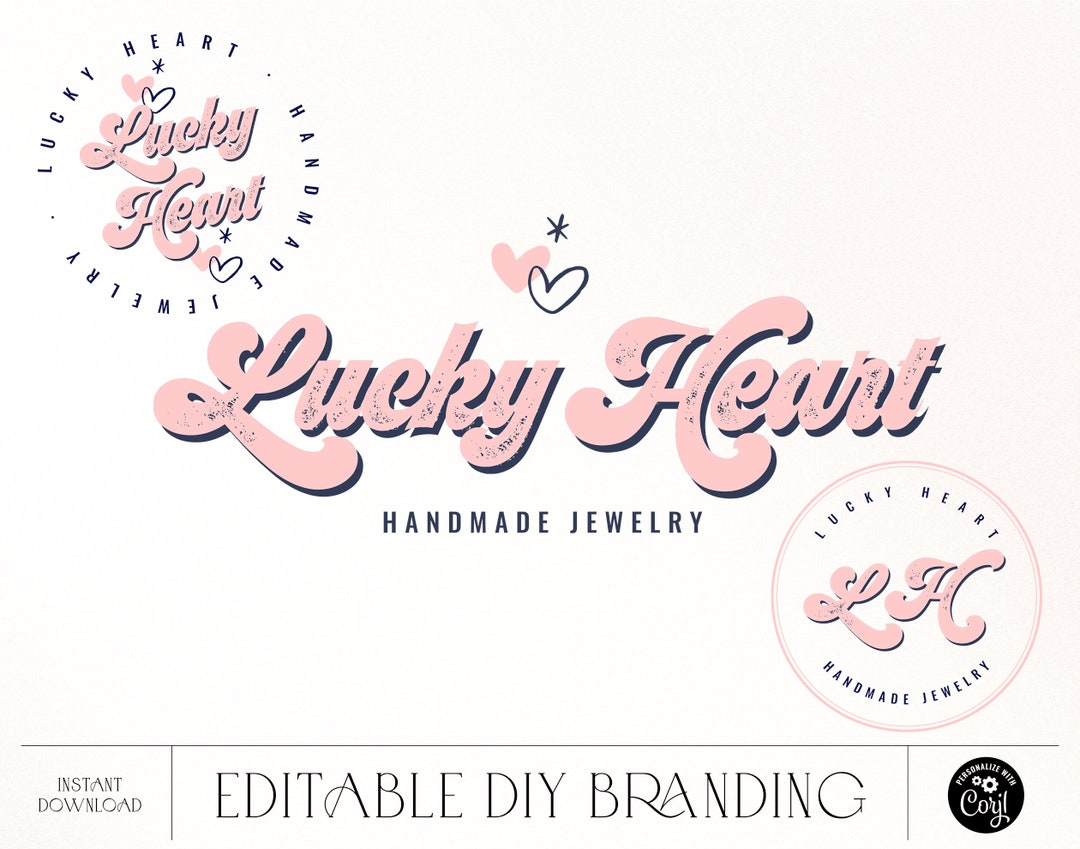DIY Boho Retro Script Heart Logo Design Instant Download, Premade Boho ...