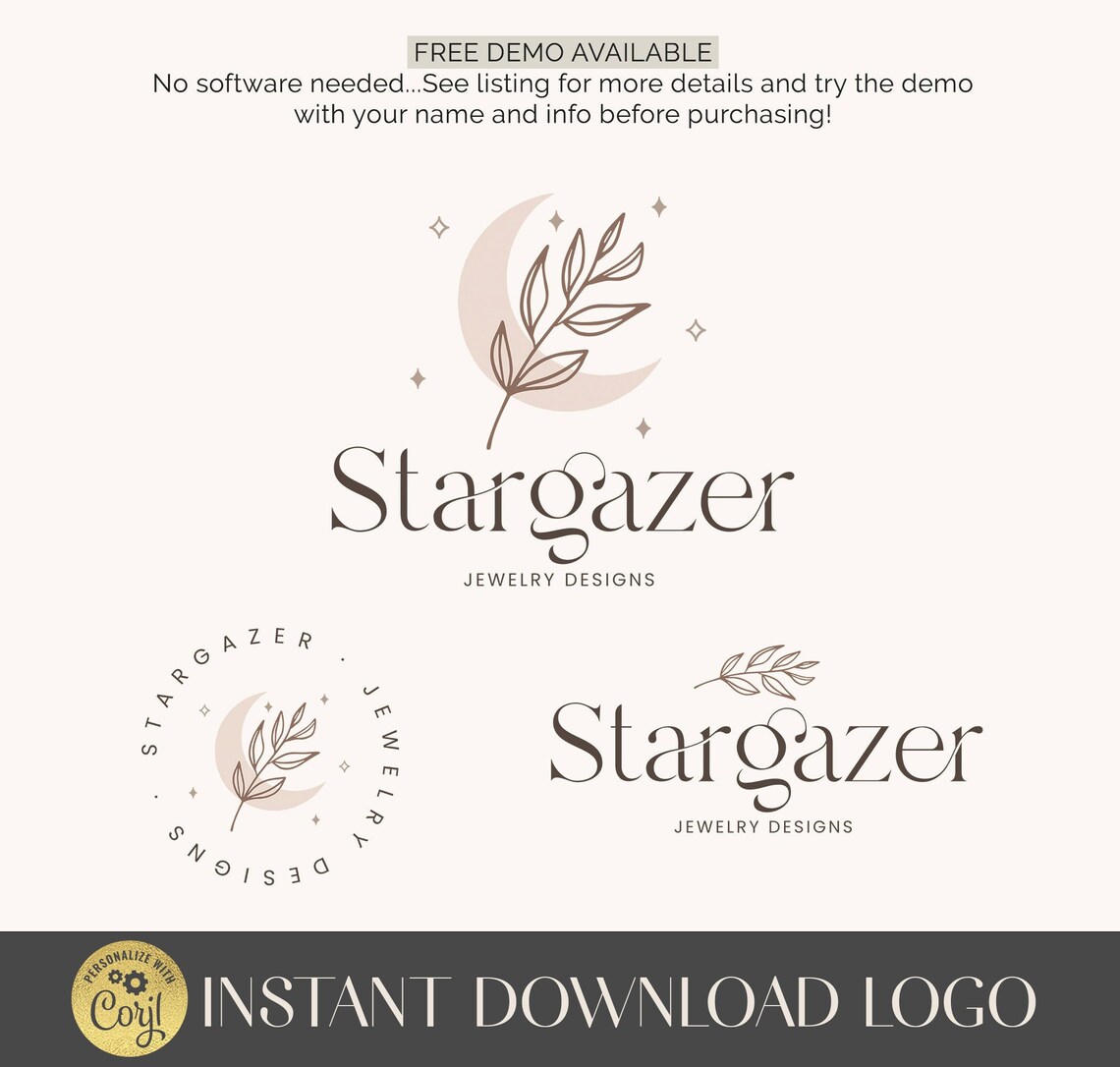 Editable Modern Boho Moon & Stars Logo Design Instant - Etsy