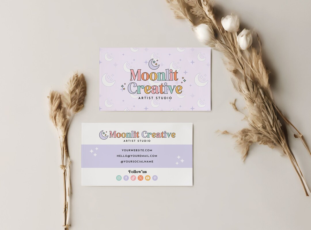 Editable Moon Business Card Template QR Code, Celestial Instant ...