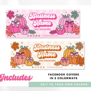 Editable Retro Fall Facebook Kit, Pink Pumpkin Facebook Page Banners ...