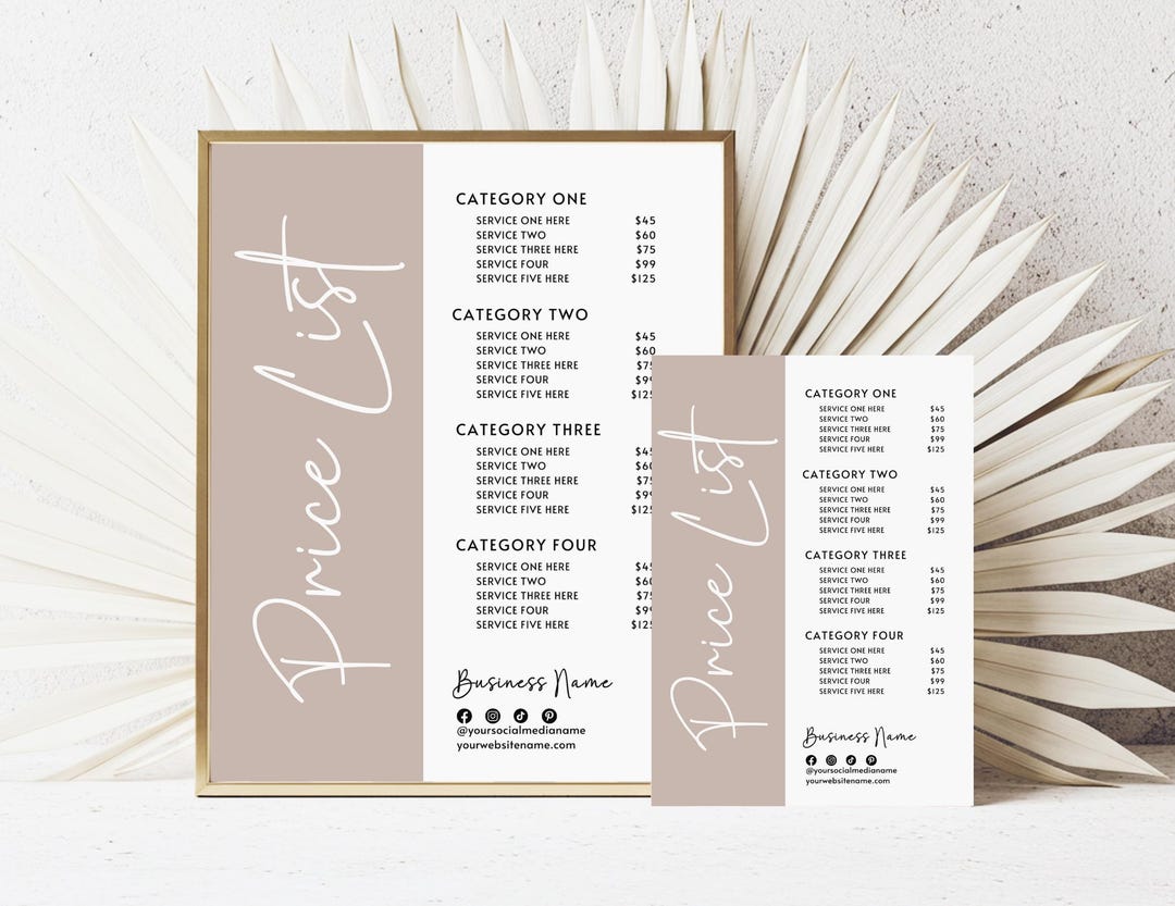 Modern Price List Canva Template, Printable Payment Sign, Editable ...
